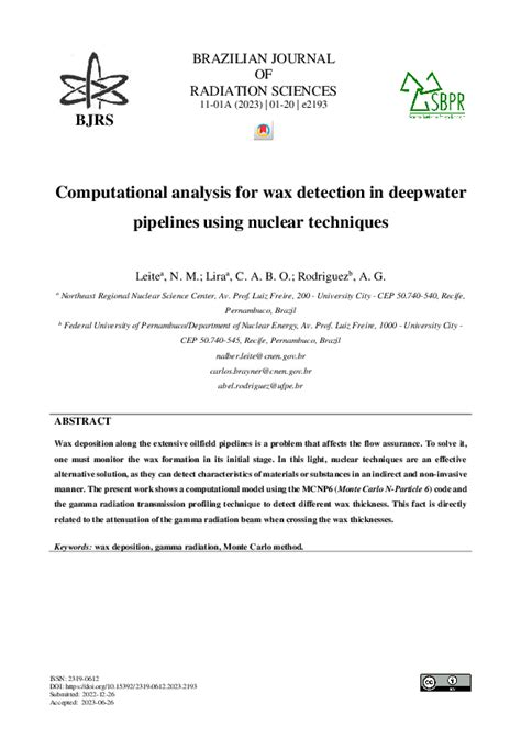 Pdf Computational Analysis For Wax Detection In Deepwater Pipelines Using Nuclear Techniques