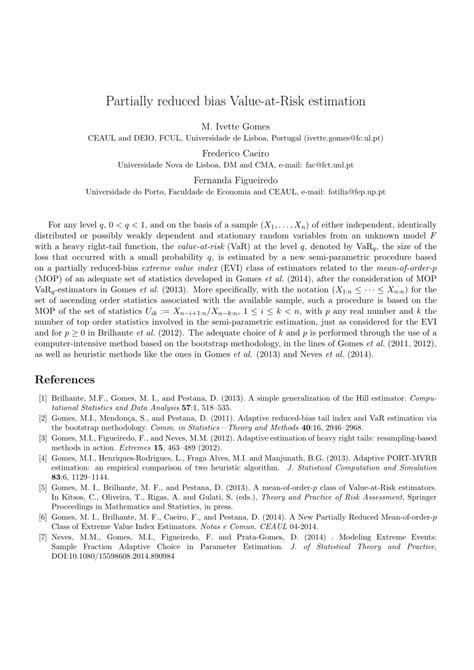 Pdf Partially Reduced Bias Value At Risk Estimation