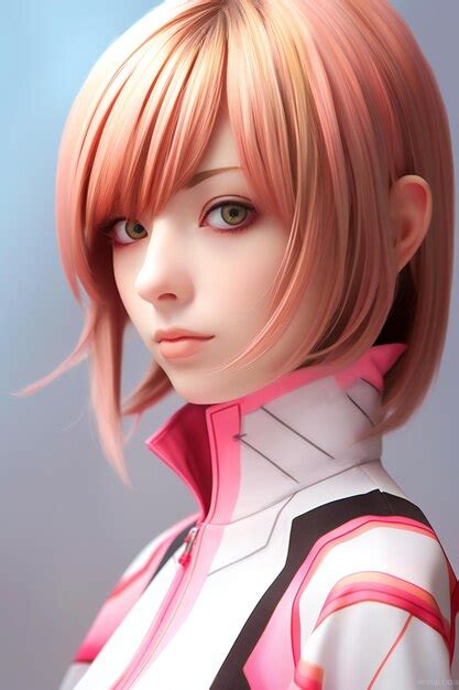 A Female Robot With Pink Hair And Green Eyes Premium AI Generated Image