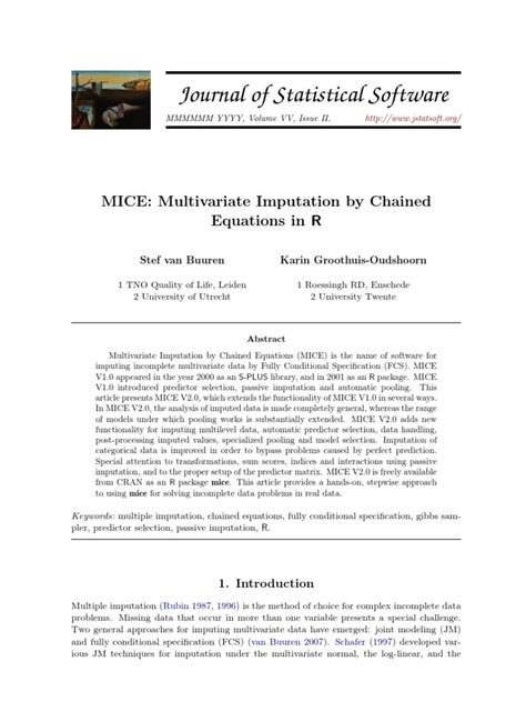Journal Of Statistical Software Mice Multivariate Imputation By Chained Equations In R