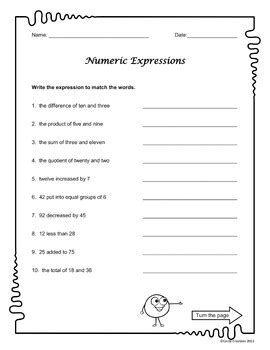 Numeric Expressions Worksheet By CarolJ Creations TPT