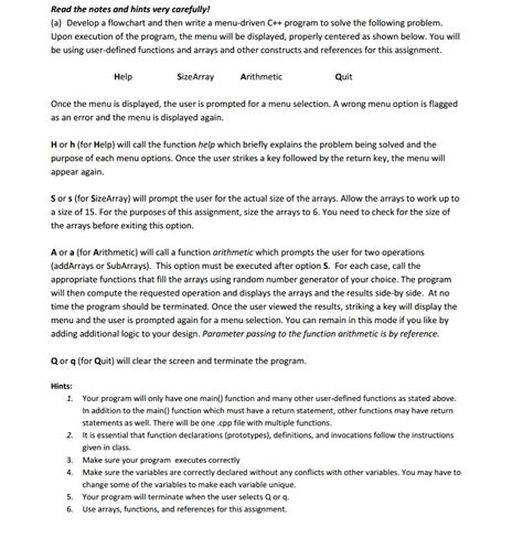 Solved Develop A Flowchart And Then Write A Menu Driven C