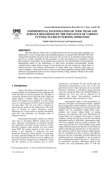 Pdf Experimental Investigation Of Tool Wear And Surface Roughness By The Influence Of Various