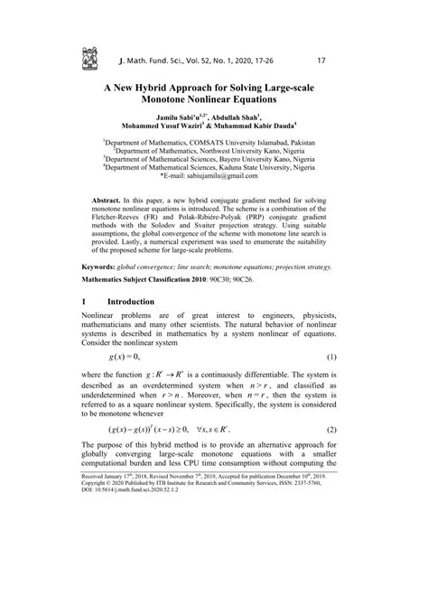 Pdf A New Hybrid Approach For Solving Large Scale Monotone Nonlinear
