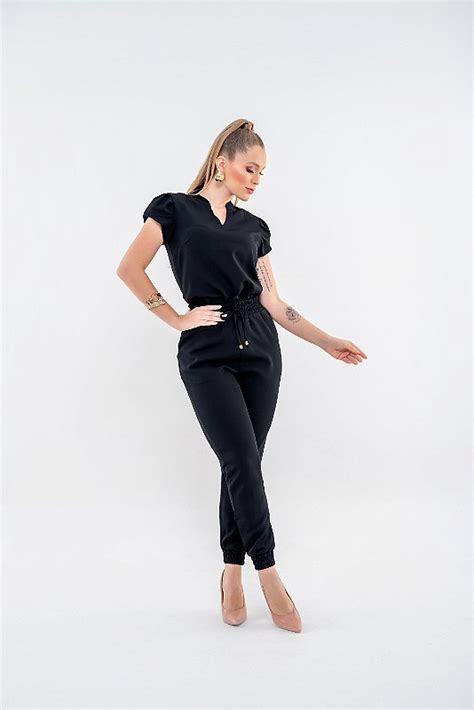 Conj Julia Preto Crepe Barbie Compre Atacado Fabrica Atacadista
