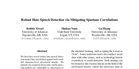 Robust Hate Speech Detection Via Mitigating Spurious Correlations Acl Anthology