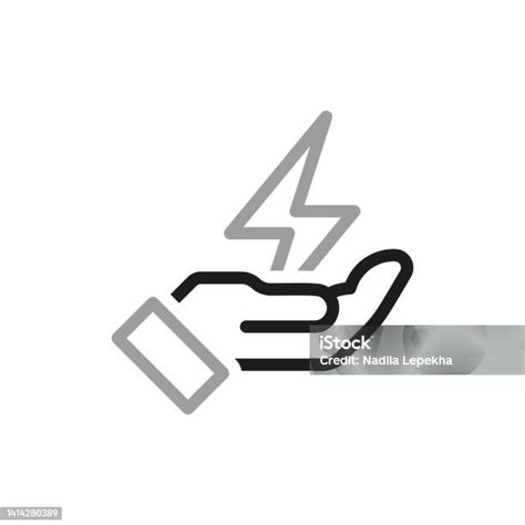 번개 벡터 라인 아이콘을 들고 손의 간단한 재생 가능 에너지 녹색 기술의 아이콘 프로젝트를위한 요소를 디자인하십시오 벡터 일러스트레이션 공기 오염에 대한 스톡 벡터 아트 및