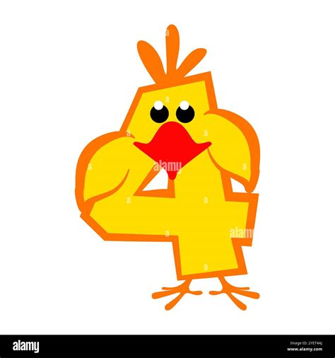 Cartoon Number 4 Like Yellow Chicken Figure Four Calligraphy