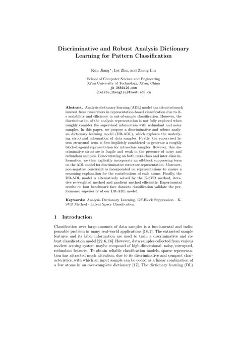 Pdf Discriminative And Robust Analysis Dictionary Learning For