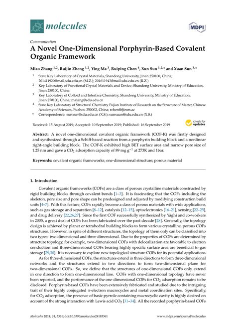 Pdf A Novel One Dimensional Porphyrin Based Covalent Organic Framework