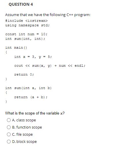 Solved Question 4 Assume That We Have The Following C
