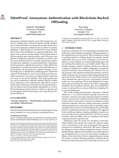 Silentproof Anonymous Authentication With Blockchain Backed Offloading