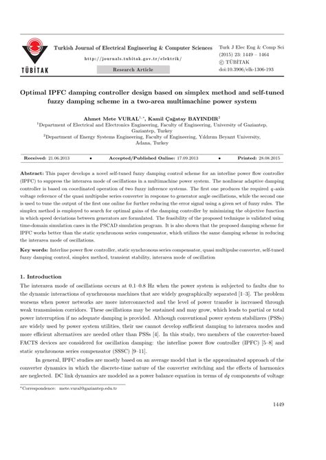 Pdf Optimal Ipfc Damping Controller Design Based On Simplex Method And Self Tuned Fuzzy
