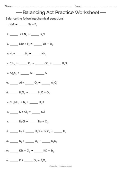 Practice Balancing Equations Worksheet Balancing Equations Worksheet