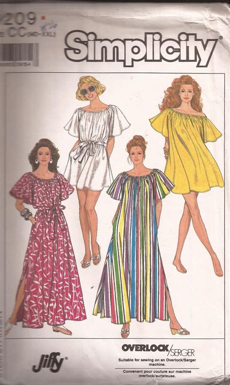 Simplicity 9209 1989 Vintage Caftan Cover Up Dress Elastic Neck