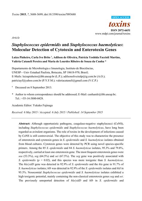 Pdf Staphylococcus Epidermidis And Staphylococcus Haemolyticus Molecular Detection Of