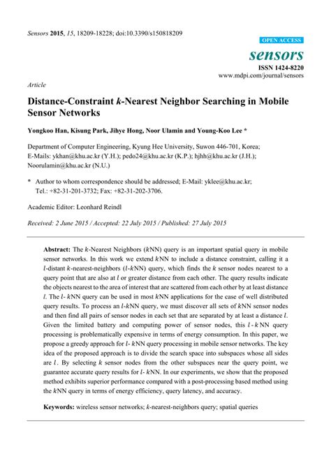 Pdf Distance Constraint K Nearest Neighbor Searching In Mobile Sensor
