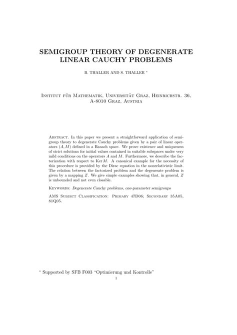 Pdf Semigroup Theory Of Degenerate Linear Cauchy Problems