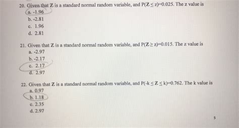 Solved Given That Z Is A Standard Normal Random Chegg Com