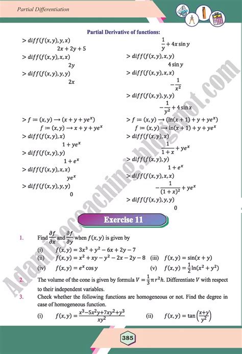 Adamjee Coaching Partial Differentiation Mathematics Class 12th Text Book