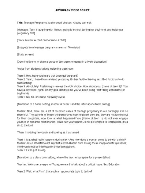 Advocacy Video Script Pdf Sex Education Adolescence