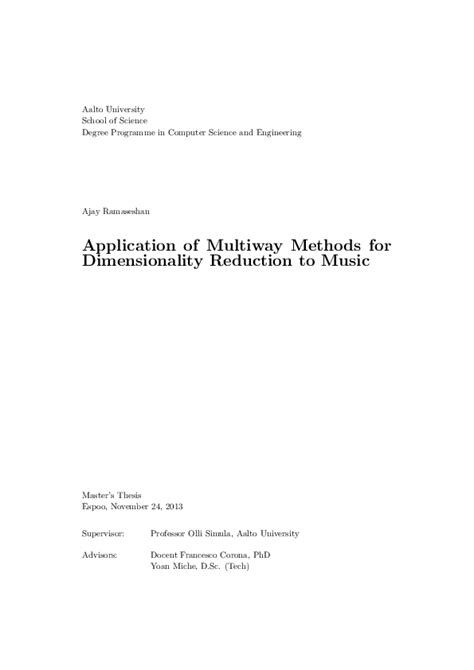 pdf application of multiway methods for dimensionality reduction to music
