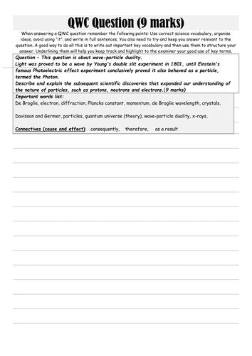 A Level Physics Wave Particle Duality Teaching Resources