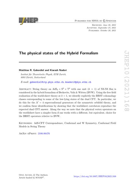 pdf the physical states of the hybrid formalism