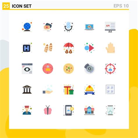 25 User Interface Flat Color Pack Of Modern Signs And Symbols Of Coding Presentation Mic Lcd