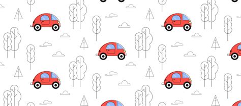 귀여운 자동차와 나무와 유치 한 원활한 패턴 디자인 아이 직물 섬유 보육 벽지에 적합합니다 0명에 대한 스톡 벡터 아트 및 기타