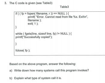 Answered 3 The C Code Is Given See Table3 Bartleby