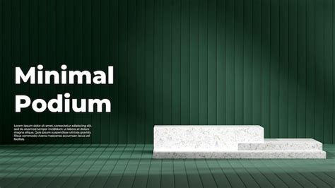 가로 질감 녹색 벽 렌더링 3d 빈 공간에 쌓인 흰색 대리석 연단 프리미엄 Psd 파일
