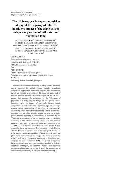 Pdf The Triple Oxygen Isotope Composition Of Phytoliths A Proxy Of Relative Humidity Impact