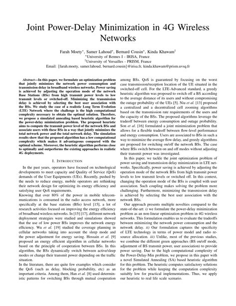 Pdf Joint Power Delay Minimization In 4g Wireless Networks