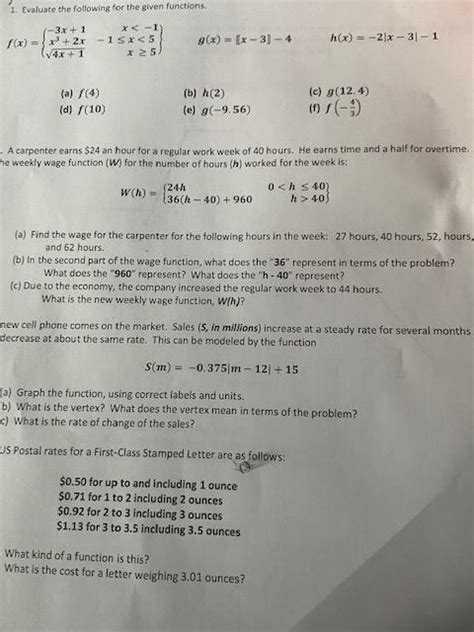 Solved Evaluate The Following For The Given Functions X Chegg