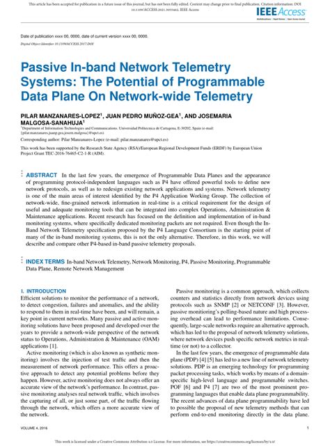 Pdf Passive In Band Network Telemetry Systems The Potential Of Programmable Data Plane On