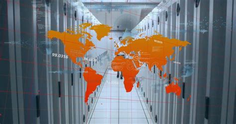 Animation Of World Map And Data Processing Over Caucasian Businessman By Computer Servers Stock