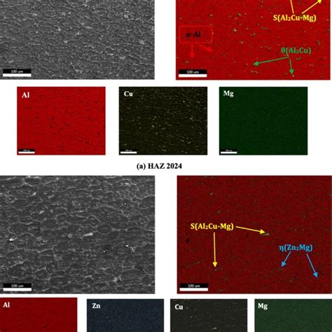 sem micrograph and eds chemical mapping analysis of heat affected zones