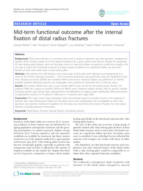 Pdf Mid Term Functional Outcome After The Internal Fixation Of Distal