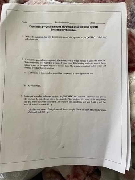 Solved Experiment 6 Determination Of Formula Of An Unknown Chegg Com