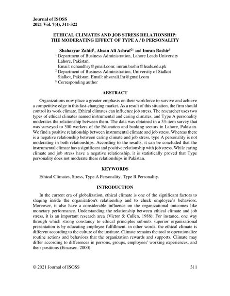 Pdf Ethical Climates And Job Stress Relationship The Moderating