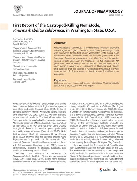 Pdf First Report Of The Gastropod Killing Nematode Phasmarhabditis