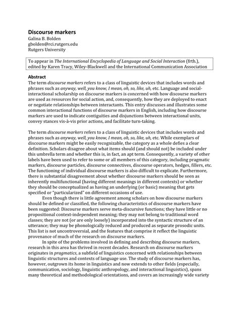 Pdf Discourse Markers