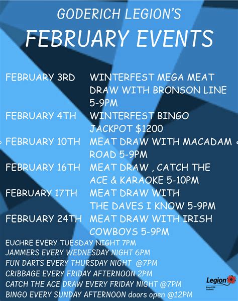 February Events Goderich Legion Branch 109