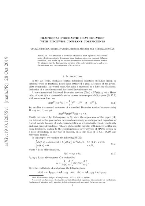 Pdf Fractional Stochastic Heat Equation With Piecewise Constant