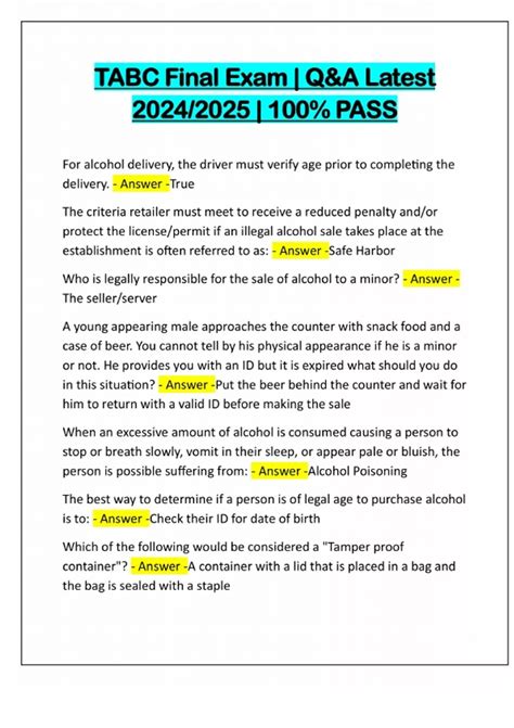 TABC Final Exam Q A Latest PASS Tabc Stuvia US