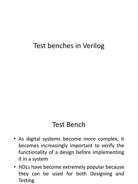 Test Benches In Verilog Pdf Digital Electronics Computer Engineering