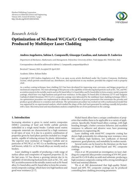 Pdf Optimization Of Ni Based Wccocr Composite Coatings Produced By