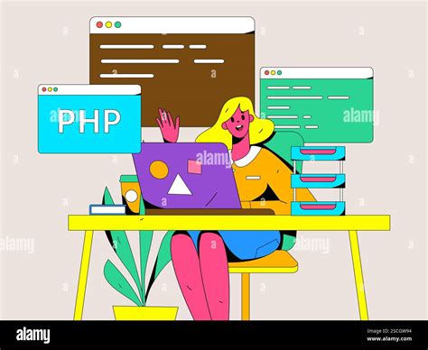 Programming Teaching Development Flat Character Vector Concept Operation Hand Drawn Illustration
