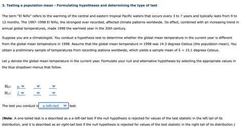 Solved 2 Testing A Population Mean Formulating Hypotheses